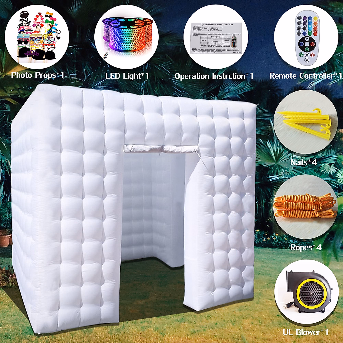 Xmaybang Inflatable Photo Booth Enclosure 2 Doors,with Led Light, Blower,for Advertising, Bars, Shopping Malls, Events, Trade Shows, Photo Booth Companies