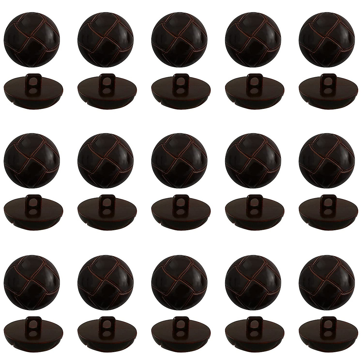 XGNG 50PCS Brown Football Pattern Imitation Leather Style Plastic Shank Buttons Craft Plastic Buttons Round Black Plastic Imitation Leather Buttons Set for DIY Sewing Embellishment Sport Coat
