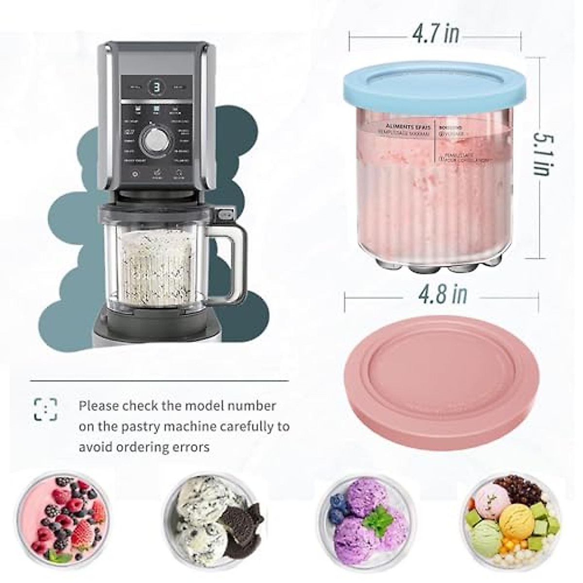 Quimoy Replacement for Ninja Creami Pints and Lids - 4 Pack, 24oz Creami Pint Containers Compatible with Ninja NC500 NC501 Series, Creami Deluxe Pints for Ninja BPA-Free & Dishwasher Safe