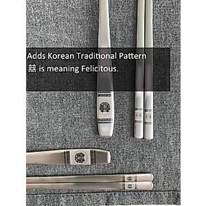 cozymomdeco Korean Made Silver Color Cutlery Spoon Chopsticks 18-10 Stainless Steel Printed Traditional Pattern_2 SET