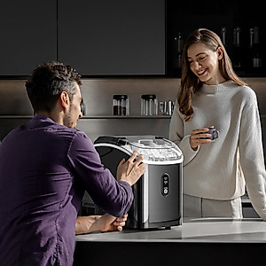 Nugget Ice Maker Countertop with Crushed Ice, 35lbs/Day, Portable Ice Maker Countertop with Handle, One-Click Operation, Compact Design, Sonic Pellet Ice Maker for Home & Bar(Black)