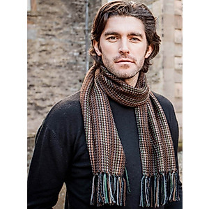 Mucros Weavers Mens Wool Scarf, Handwoven in Ireland, Traditional Fishermans Scarf (Brown)