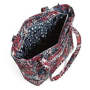 Vera Bradley Women's Performance Twill Small Vera Tote Bag, Cabbage Rose Cabernet, One Size
