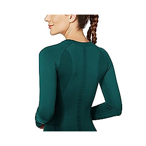 MathCat Workout Shirts for Women Long Sleeve, Workout Tops for Women, Quick Dry Gym Athletic Tops，Seamless Yoga Shirts Dark Green