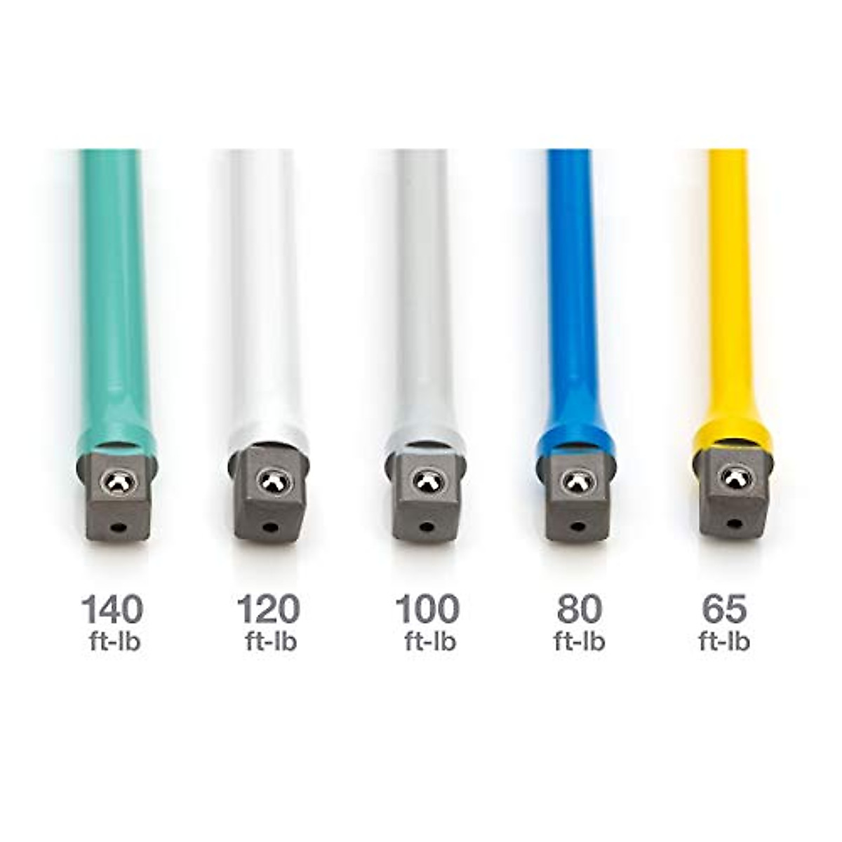 Steelman 1/2-Inch Drive 5-Piece Torque Extension Set, 8 Inches Long, Corrosion-Resistant Powder-Coated Steel, 65ft-lb, 80ft-lb, 100ft-lb, 120ft-lb, and 140ft-lb Torque Sticks
