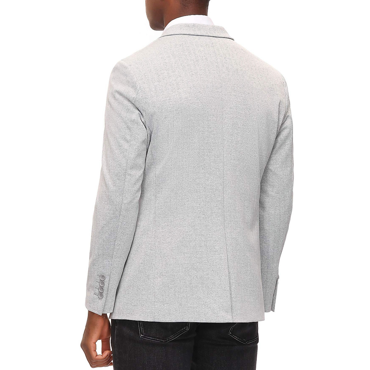 Men's Casual Stretch Knit Sport Coat 2 Button Herringbone Blazer Suit Jacket Light Grey M