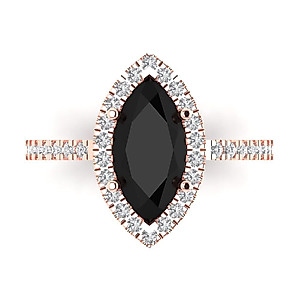 2.38 ct Marquise Cut Solitaire accent Halo Natural Black Onyx Engagement Promise Anniversary Bridal Ring 14k Rose Gold 4.25