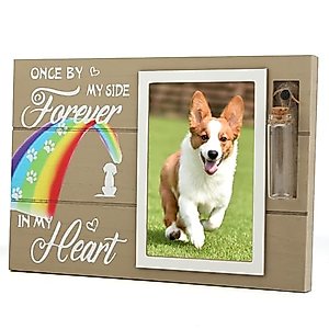 Pet Memorial Picture Frame for Dog, Pet Dog Rainbow Bridge Picture Frame with Ashes Urn, Fur Baby Passing Away Gifts to Dog Owners, Pet Loss Remembrance Photo Frame, Pet Puppy Keepsake to Condolences