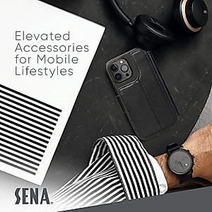 SENA iPhone 14/iPhone 14 Pro Case with Card Holder Men Women Premium Full-Grain Leather Wallet Wrap for iPhone 14/14 Pro 6.1" Apple iPhone Case with Shockproof TPU Protection, Black (SXD113US-50)