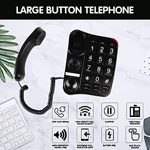 Large Key Wired Telephone, Corded Landline Telephone- Volume Adjustable Speakerphone Landline, Clear Font Big Button Landline Phones, Corded Landline Telephone