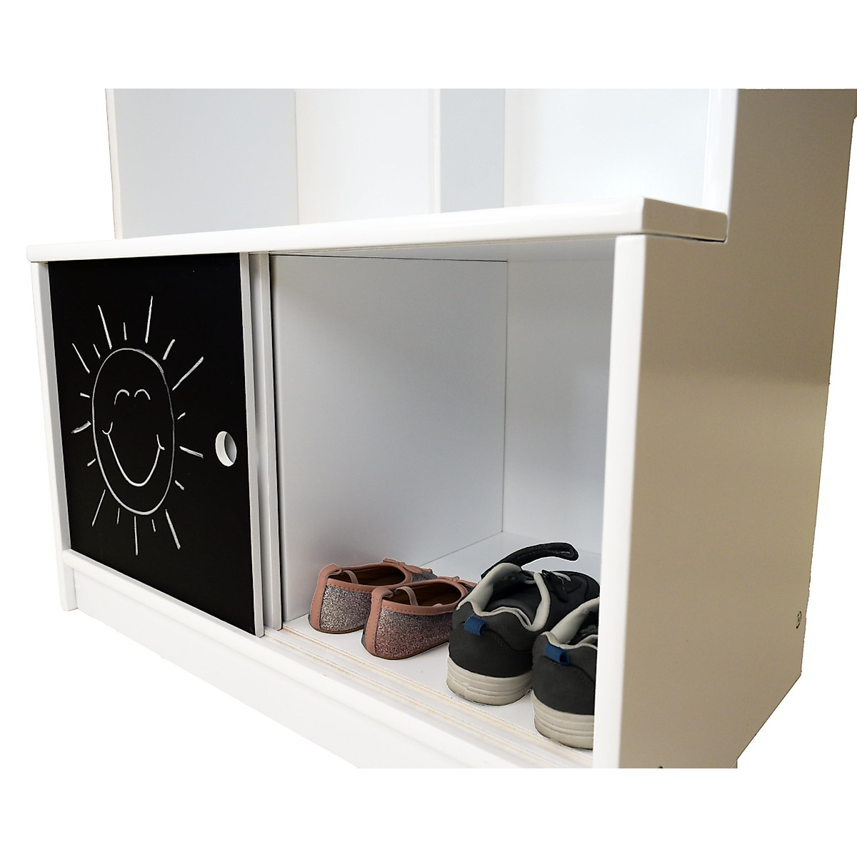 Little Partners Learn 'N Store Deluxe Cubby with Storage Bins - Childrens Classic Design Furniture, 2 Section Coat Locker with 8 Hanging Hooks, Bench and Storage (Soft White)