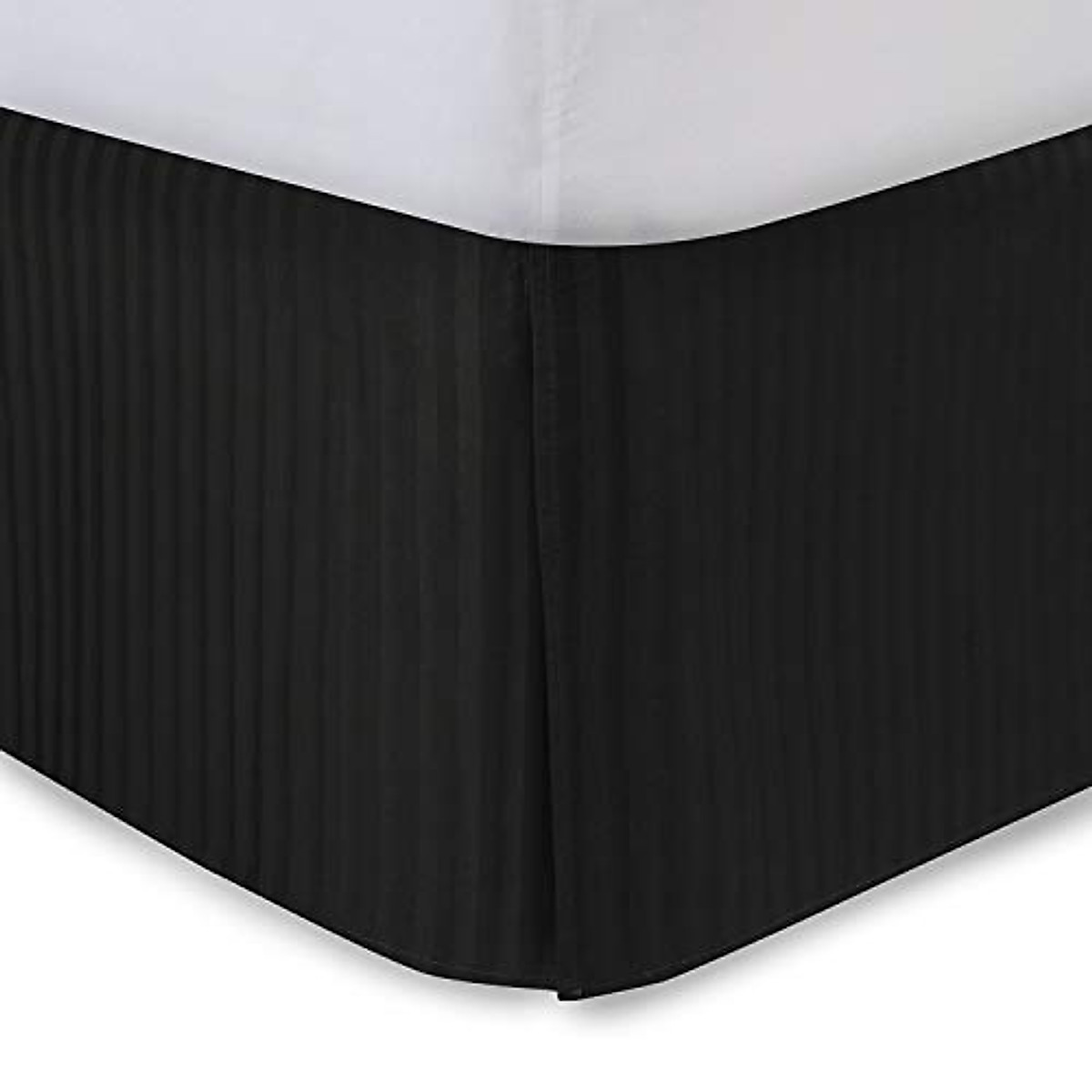 Ethereal Bedding 400-TC Sateen 1-PC Luxury Split Corner Tailored Bed Skirt Twin Stripe Black 12'' Inches Drop Length 100% Egyptian Cotton
