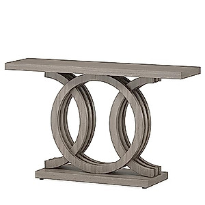 LITTLE TREE Entryway Console Table Wood: 55 inches Farmhouse Hallway Table with Geometric Base, Vintage Long Narrow Sofa Table for Living Room - Grey