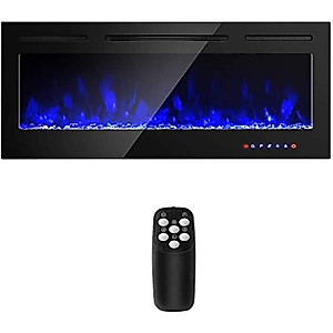 COSTWAY 50-Inch Electric Fireplace, 750W/1500W Wall Recessed and Mounted Fireplace Insert with Remote Control, 9 Flame Colors, 5 Brightness Settings, 8 H Timer, Fireplace Heater for Indoor Use