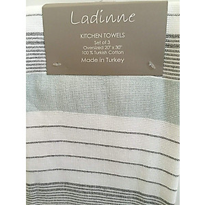 Ladinne Kitchen Towels 3X Set Oversized 20"x30" White Gray GreenMade in Turkey