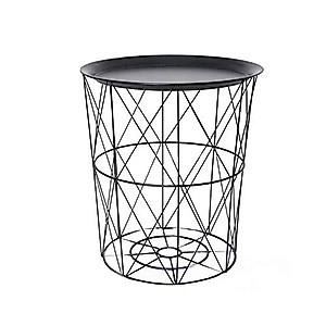 LXXSH Metal Coffee Table Dirty Storage Basket Tea Snack Serving Board Tray Black Cover Trumpet