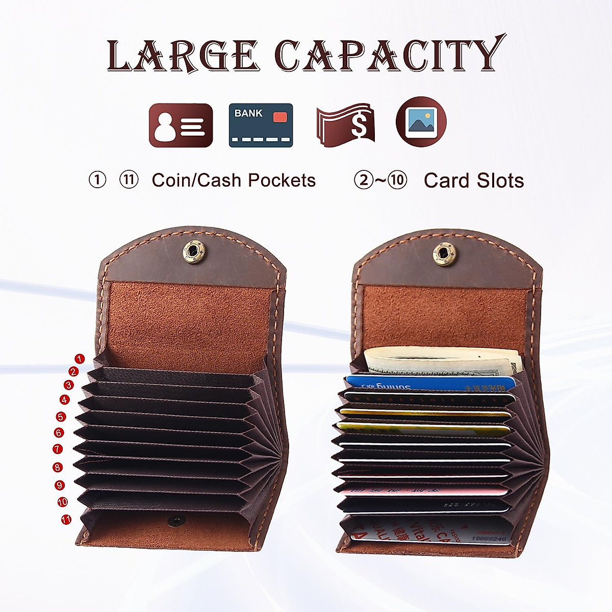 Fasjosma Genuine Leather Credit Card Wallet Holder,Credit Card Organizer for Women Men,Small Coin Purse Wallet Keychain,coffee