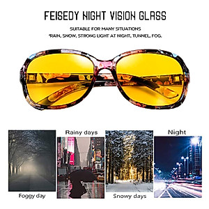 FEISEDY Classic Womens Night Glasses Driving Anti Glare Wrap Around Yellow Sunglasses B2548