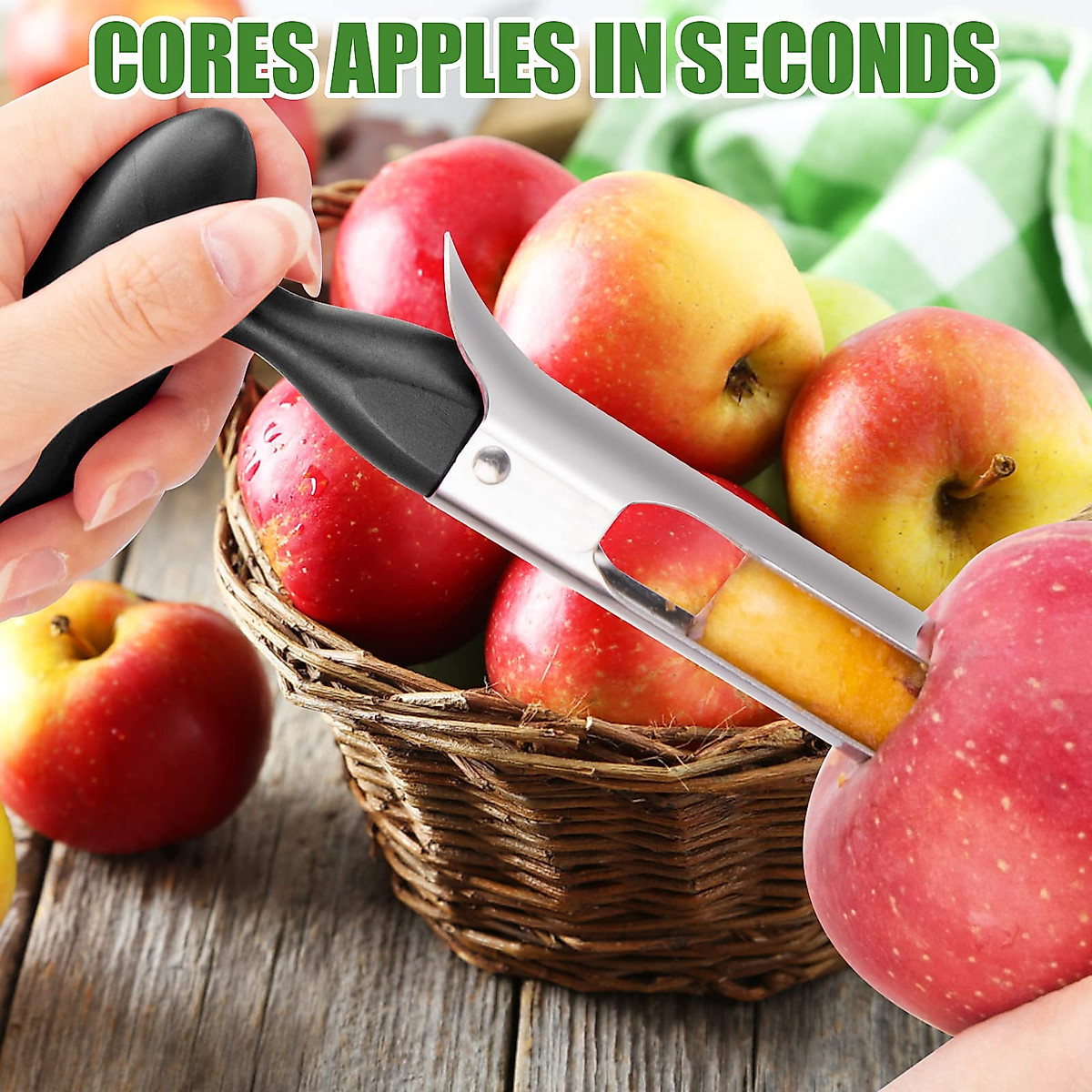 Apple Corer, Premium Stainless Steel Apple Corer Tool,Sturdy Ergonomic Handle, Easy to Use and Clean,Durable Apple Corer Remover for Pears, Bell Peppers, Fuji, Honeycrisp, Pink Lady Apples (black)