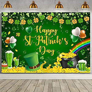 AIBIIN Happy St.Patrick's Day Decorations St.Patrick's Day Banner Backdrop Green Shamrock Photo Background St.Patricks Day Green Backdrop Beer Green Leaf Cover Banner Vinyl 7x5ft