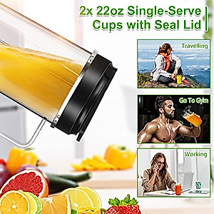 2 Pack Magic Bullet Blender Cups,Tall 22oz Cups Mugs Flip Top To-Go Lids & 4 Fins Cross Blade with Gasket Handle Replacement Part Compatible Magic Bullet Blender Juicer Mixer Accessories 250W MB1001