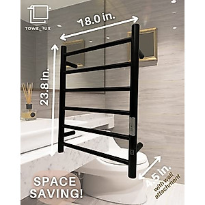 TOWELLUX Heated Towel Rack for Bathroom, Wall Mounted Hot Towel Warmer, Electric Wire Plug Drying Rack, Stainless Steel Towel Rack with Timer, 6 Bars Matte Black Brushed, Spa Accessories for Towels