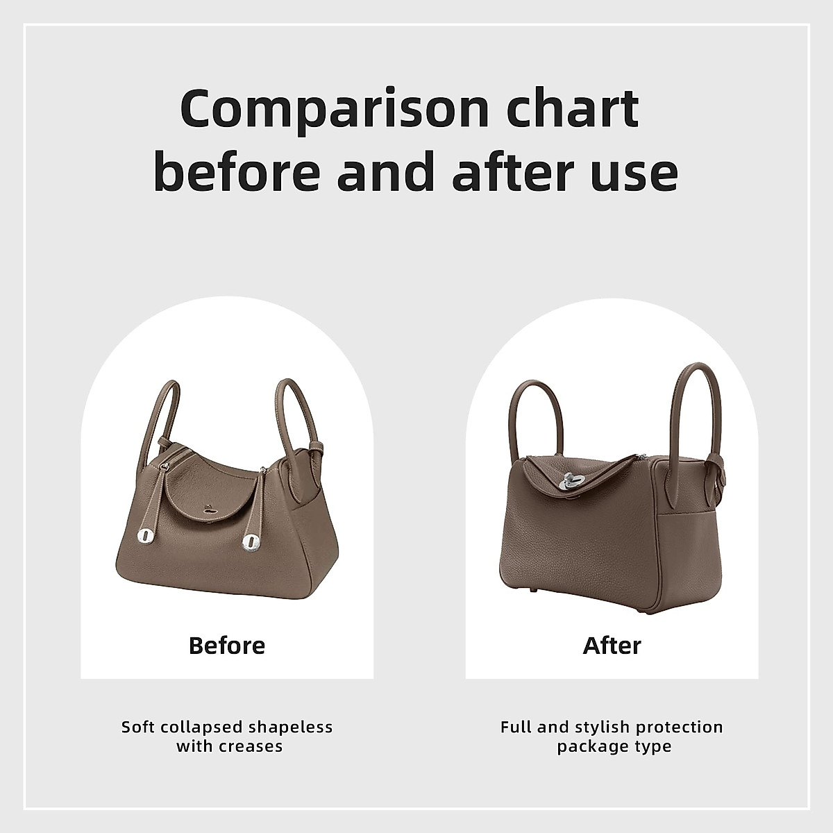 DGAZ Purse Organizer Insert，Silk Bag Organizer，Luxury Handbag & Tote Shaper Fits Lindy 19/26/30/34 Bags（Etoupe grey，LD19）