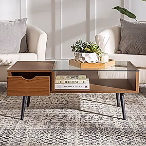 Walker Edison Montclair Mid Century Modern Faux Marble Top 1 Drawer Coffee Table, 42 Inch, Acorn