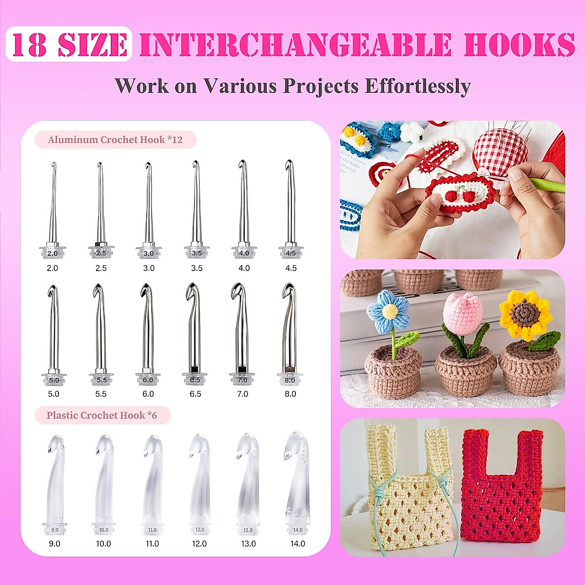 Lirmiery 18 Size Counting Crochet Hooks Set Digital with Light up Crochet Hooks Set Ergonomic Soft Grip,Lighted Crochet Hooks for Stitch & Row Counting
