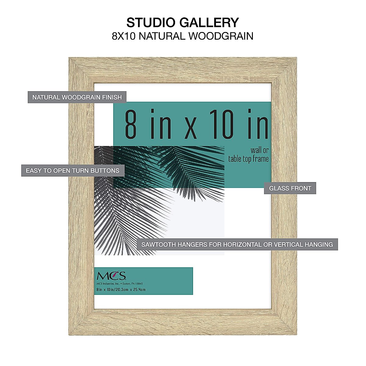 MCS Studio Gallery 8x10 Picture Frame Natural Woodgrain, Vertical & Horizontal Wall Hanging & Easel for Tapletop Display, Rectangle Photo Frame for Photos, Posters & Art Prints (4-Pack)