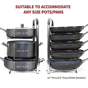 Heavy Duty Kitchen Pot Rack Organizer For Cabinet - Height Adjustable 5-Tier Cast Iron Skillet Cookware Rack - Stainless Steel Pots And Pan Storage Rack Organizer For Cabinet Countertop - 16.5" Tall