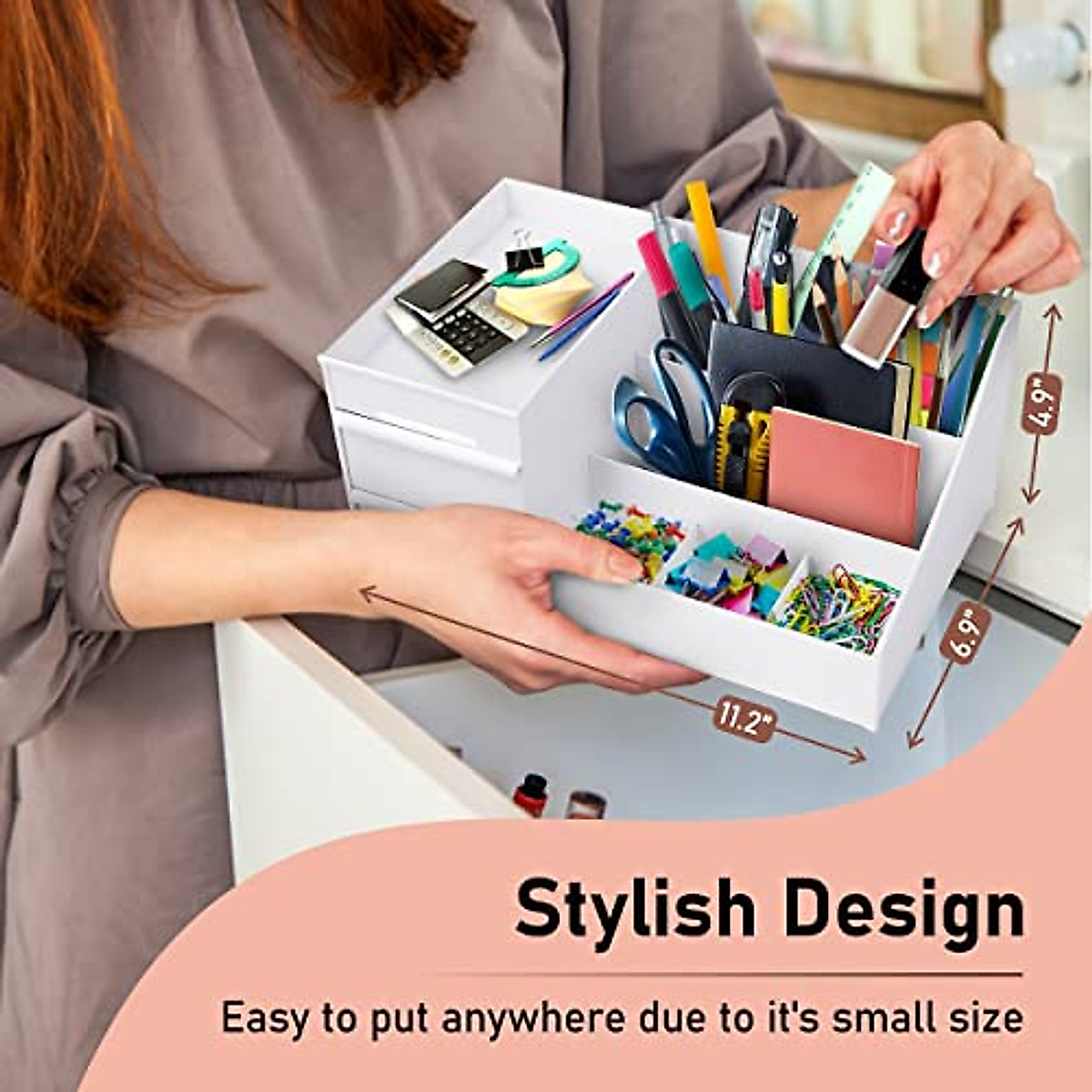 Peachic White Makeup Organizer With Drawers – Countertop Organizer for Cosmetics – Vanity Storage for Skincare, Lashes, Brushes, Nail Polish, Lotions, Lipstick, Makeup