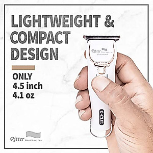 Ritter Hair & Beauty Care Professional Mini Hair Trimmer, balding Clippers, Travel Trimmer, 0mm 1.6" Blade, Powerful 7Watt 2-speeds, Li-ion, Work Corded & Cordless, 4 Hours Run Time (White)