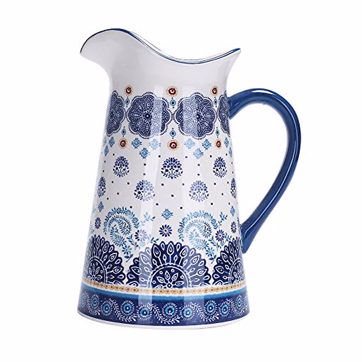 Bico Blue Talavera Ceramic 2.5 Quarts Pitcher with Handle, Decorative Vase for Flower Arrangements, Dishwasher Safe