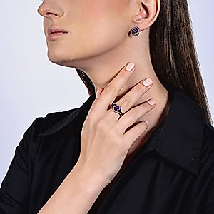 Jewelili Enchanted Disney Fine Jewelry Black Rhodium over Sterling Silver 8x6 MM Oval Shape Amethyst and 1/6 Cttw Natural White Round Diamond Ursula Ring, Size 7