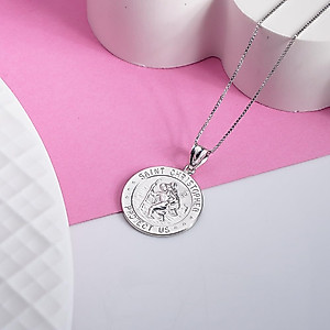 PicturesOnGold.com Saint Christopher Religious Medal - Solid Sterling Silver, 3/4 Inch Size of a Nickel
