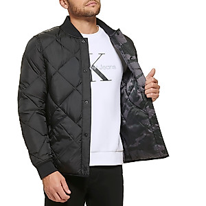 Calvin Klein Men's Reversible Diamond Quilted Jacket, Black, Large