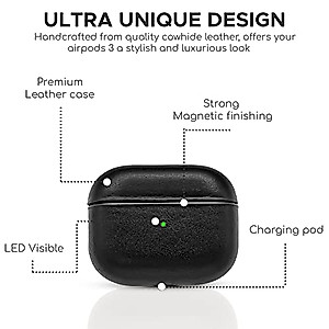 CRETANBULL Genuine Leather Airpods 3 Case – Airpods 3rd Generation Case Compatible with Magsafe & Supports Wireless Charging – Pop Out Your Airpods with Ease (Onyx)