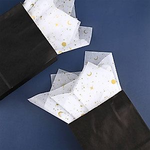 100 Sheets 20 * 14 Inches Galaxy Tissue Paper for Gift Wrapping, White Gold Moon Star Printed Tissue Paper for Gift Bags for Birthday Baby Shower Wedding DIY Craft