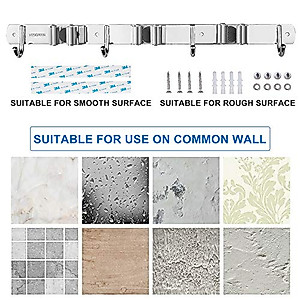 VOSIGREEN Broom & Mop Holder, Wall Mount Organizer Hanger for Rakes, Utensils, Tools-3 Clamps, 4 Hooks-17” Self Adhesive or Drillable Installation-For Kitchen, Garage, Garden, Office, Closet, 2 Pack