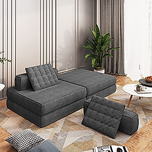 ORRD Modular Fold Sofa Bed, Modern Linen Convertible Sleeper 2 Seater Sectional Couch Tufted Sofa Floor Couch Padded Cushion for Living Room, Bedroom (Grey)