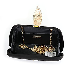 Milisente Clutch Purses For Women, Solid Soft Suede Evening Clutch Bag Shoulder Bag With Metallic Leaves Clasp(Black)