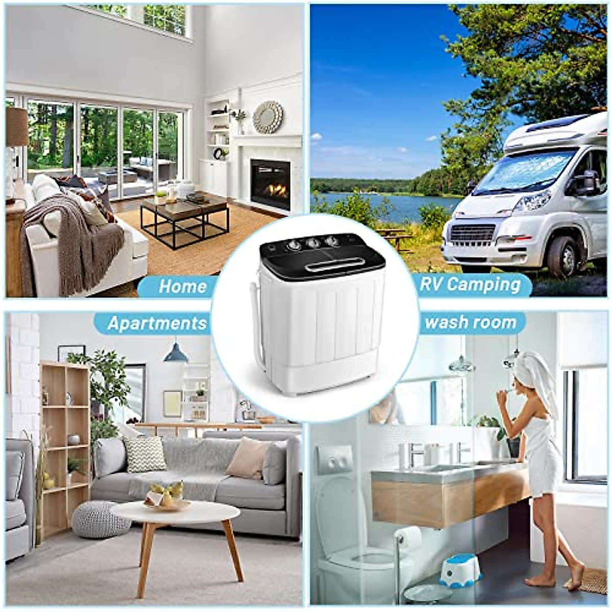 Tiktun Portable Washer and Dryer Combo XPB36-1288SA Mini Washing Machine, Black