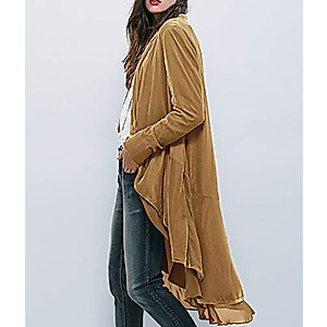 R.Vivimos Womens Ruffled Asymmetric Long Velvet Blazers Coat Casual Jackets (Medium, Khaki)