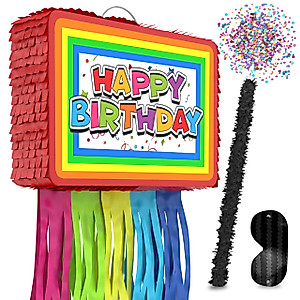 Birthday Piñata 4-Piece Set great for Boy, Girl, and Adult party. Happy Birthday Decorations, fun & unique style, fits candy party favors (16”X10”) durable!