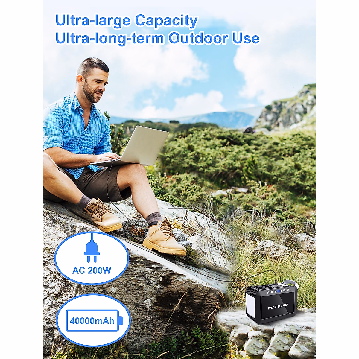 MARBERO 40000mAh Portable Power Bank with AC Outlet and 100W Portable Solar Panel for iPhone, Galaxy, Tablets Outdoor Camping Home Office Emergency,iPhone, Galaxy, Tablets