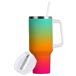Teal Orange Pink Gradient 40 Oz Travel Tumbler with Straw and Lid Insulated Coffee Cups
