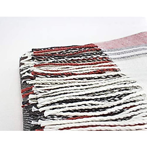 Fennco Styles Classic Plaid Pattern Tassel Trim Throw Blanket 50 x 60 Inch - Red White Throw for Couch, Home Decor and Holiday Winter Season