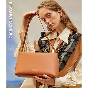 KEVANCHO Shoulder Bag for Women, Leather Purses and Handbags, Women's Fashion Tote Clutch Bag with Zipper (57 Brown)