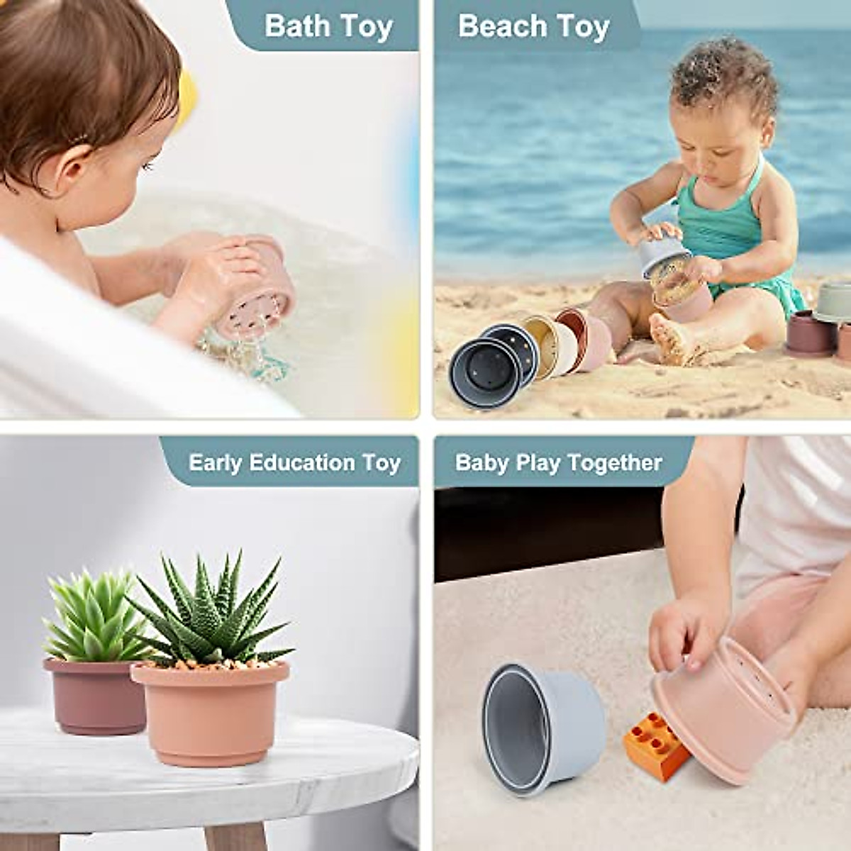Baby Stacking Cups Bath Toy for Toddlers 1-3,8PCS Stackable Nesting Cups Water Pool Tub Toy for 6-12 Months Infant,Early Educational Develop Montessori Gift for 2-4 Years Old Boys Girls